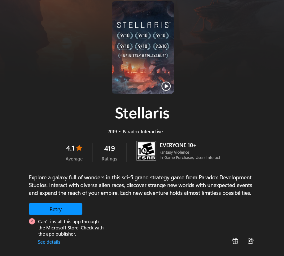 STELLARIS WONT INSTALL FROM XBOX/MICROSOFT STORE on PC | Paradox Interactive Forums